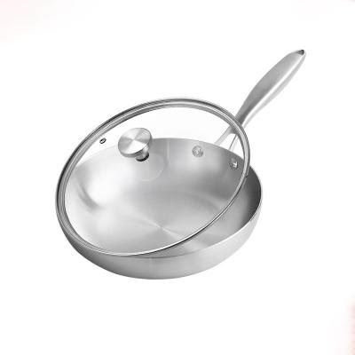 China 304 Stainless Steel Frying Pan 28cm Induction Gas Stove Multi-Function Pancake Pan for sale