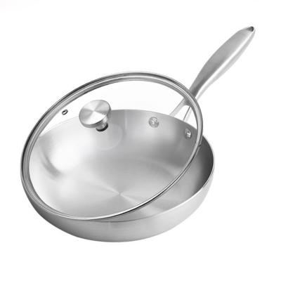 China 304 Stainless Steel Frying Pan 22cm 24cm 26cm 28cm with Glass Lid Skillet for sale