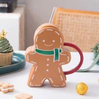 China 16oz Ceramic Gingerbread Man Christmas Mug Sustainable Custom Color Coffee Cup for sale