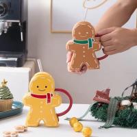 China 16oz Ceramic Gingerbread Man Christmas Mug Sustainable Custom Color Coffee Cup for sale