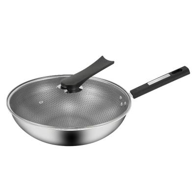 China 304 Stainless Steel Wok 32cm Nonstick Honeycomb Triple Bottom Thickened for Market for sale