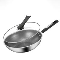 China 304 Stainless Steel Wok 32cm Nonstick Honeycomb Triple Bottom Thickened for Market for sale