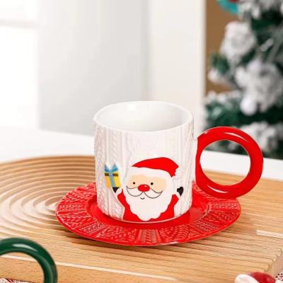 China Christmas Ceramic Cup 250ml Snowman Design Gift Set White Red Green for sale