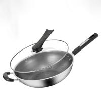 China Rust-resistant 304 Stainless Steel Wok with Non-stick Coating and Honeycomb Pattern for sale
