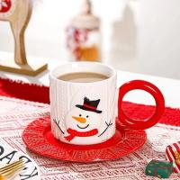 China Embossed Ceramic Tea Cup Christmas Style with Custom Logo Santa Claus and Tree Pattern for sale