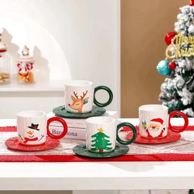 China Christmas Ceramic Mug 250ml European Style Deer Home Decor Santa Dinnerware Set for sale