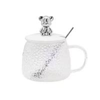 China 380ml Heat Resistant Glass Coffee Mug with Cute Bear Cover Eco Friendly Design for sale