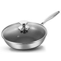 China 316 Stainless Steel Wok 30cm Nonstick Cooking Pan with Glass Lid for Household Use for sale