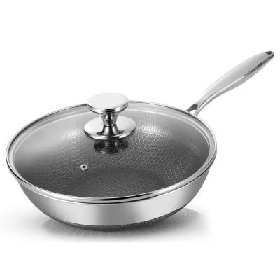 China 316 Stainless Steel Wok 30cm Nonstick Cooking Pan with Glass Lid for Household Use for sale