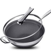 China 316 Stainless Steel Wok 30cm Nonstick Cooking Pan with Glass Lid for Household Use for sale