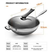 China 316 Stainless Steel Wok 30cm Nonstick Cooking Pan with Glass Lid for Household Use for sale