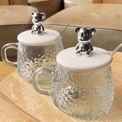 China 380ml Transparent Glass Breakfast Cup with Handle and Lid 8x12x13.5cm for sale