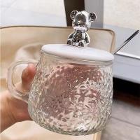 China 380ml Transparent Glass Breakfast Cup with Handle and Lid 8x12x13.5cm for sale