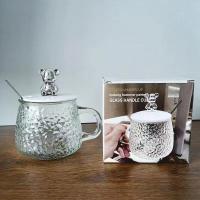 China 380ml Transparent Glass Breakfast Cup with Handle and Lid 8x12x13.5cm for sale