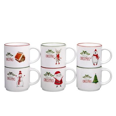 China 14 oz Christmas Ceramic Coffee Mug with Santa Design White Sustainable Cup for sale