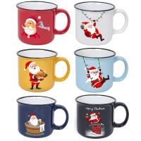 China 14 oz Christmas Ceramic Coffee Mug with Santa Design White Sustainable Cup for sale