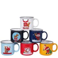 China 14 oz Christmas Ceramic Coffee Mug with Santa Design White Sustainable Cup for sale