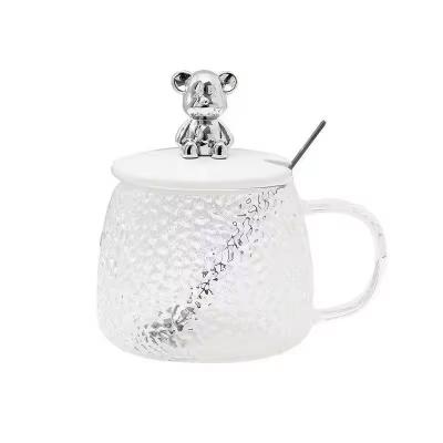 China 380ml Glass Coffee Mug with Handle Lid Spoon Minimalist Design Durable Drinkware for sale