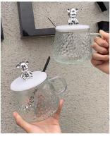 China 380ml Glass Coffee Mug with Handle Lid Spoon Minimalist Design Durable Drinkware for sale