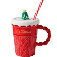 China Christmas Ceramic Mug 400ml with Lid and Straw for Office Home Drinking Gift for sale