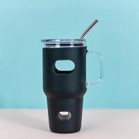 China Food Grade 32oz Glass Tumbler with Wooden Lid and Straw 960ml High Borosilicate for sale