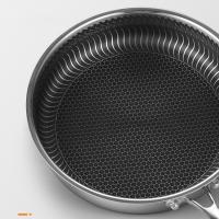China Nonstick Tri-ply Honeycomb Frying Pan 28cm Stainless Steel Wok with Glass Lid for sale