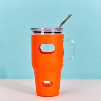 China Food Grade 960ml Borosilicate Glass Tumbler with Wooden Lid and Straw Customizable Color for sale