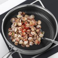 China Nonstick Tri-ply Honeycomb Frying Pan 28cm Stainless Steel Wok with Glass Lid for sale
