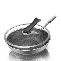 China 316 Stainless Steel Double Layer Nonstick Frying Pan 32cm 34cm with Glass Lid for sale