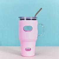 China 32oz 960ml High Borosilicate Glass Tumbler with Wooden Lid and Straw for Outdoor Activities for sale