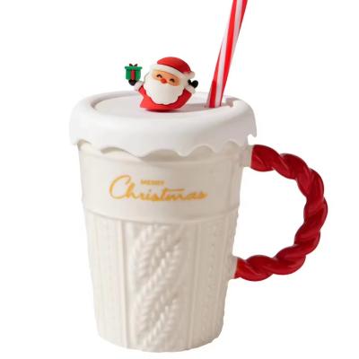 China Christmas Ceramic Coffee Mug 400ml Portable Holiday Gift Cup White Red Green for sale
