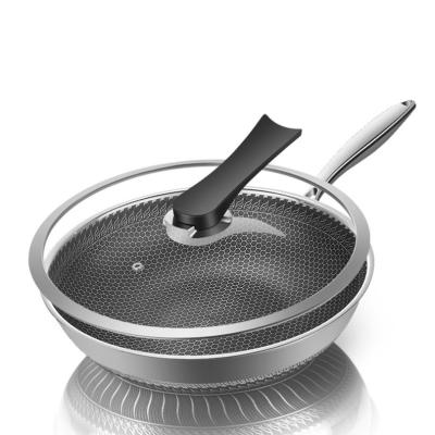 China 316 Stainless Steel Nonstick Honeycomb Wok 32cm 34cm with Glass Lid Custom Logo for sale