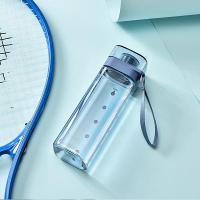China Custom Logo Square Plastic Water Bottle 550ml 700ml with Rope for Travel for sale