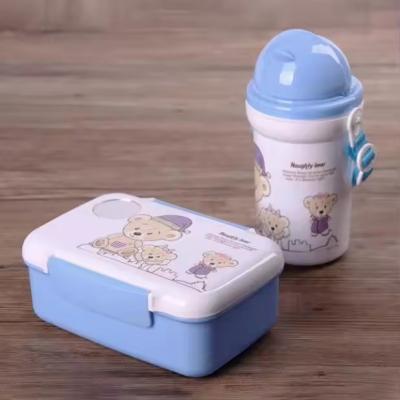 China 1250ml Plastic Lunch Box with 500ml Straw Kettle Set Portable Leakproof Kids Bento for sale