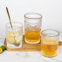 China Vintage Sunflower Glass Mug 300ml 380ml Clear Glass Cup for Juice Coffee Drink for sale