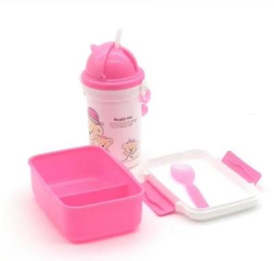 China Plastic Cartoon Kids Bento Lunch Box Set 1250ml with Water Bottle Portable Leakproof for sale