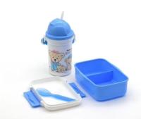 China Plastic Cartoon Kids Bento Lunch Box Set 1250ml with Water Bottle Portable Leakproof for sale