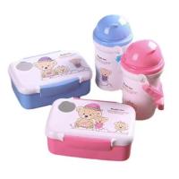 China Plastic Cartoon Kids Bento Lunch Box Set 1250ml with Water Bottle Portable Leakproof for sale