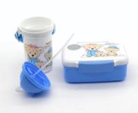 China Plastic Cartoon Kids Bento Lunch Box Set 1250ml with Water Bottle Portable Leakproof for sale