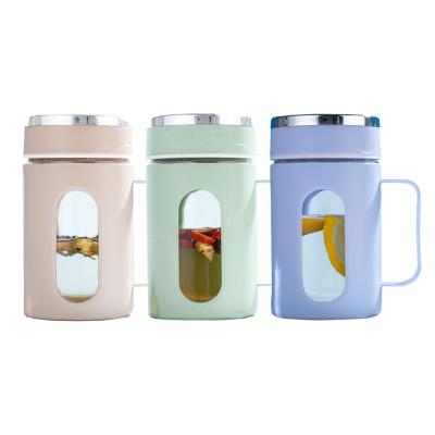 China Custom Logo Glass Water Bottle 500ml with Handle Leak-proof Hot Water Cup for Office Promotion for sale