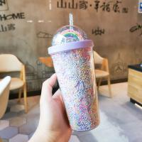 China Double Wall 550ml BPA Free Glitter Plastic Ice Cream Tumbler Travel Cup for sale