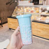 China Double Wall 550ml BPA Free Glitter Plastic Ice Cream Tumbler Travel Cup for sale