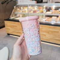 China Double Wall 550ml BPA Free Glitter Plastic Ice Cream Tumbler Travel Cup for sale