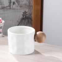 China 330ml Ceramic Coffee Cup with Wooden Handle Leakproof Portable Office Water Bottle for sale