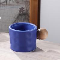 China 330ml Ceramic Coffee Cup with Wooden Handle Leakproof Portable Office Water Bottle for sale