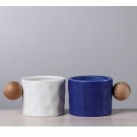 China 330ml Ceramic Coffee Cup with Wooden Handle Leakproof Portable Office Water Bottle for sale