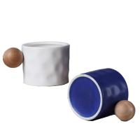 China 330ml Ceramic Coffee Cup with Wooden Handle Leakproof Portable Office Water Bottle for sale