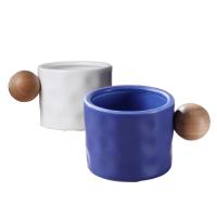 China 330ml Ceramic Coffee Cup with Wooden Handle Leakproof Portable Office Water Bottle for sale