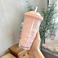China Creative Ice Cream Double Wall 550ml Plastic Cups With Straw Customized Color For Unisex for sale
