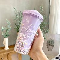 China Creative Ice Cream Double Wall 550ml Plastic Cups With Straw Customized Color For Unisex for sale